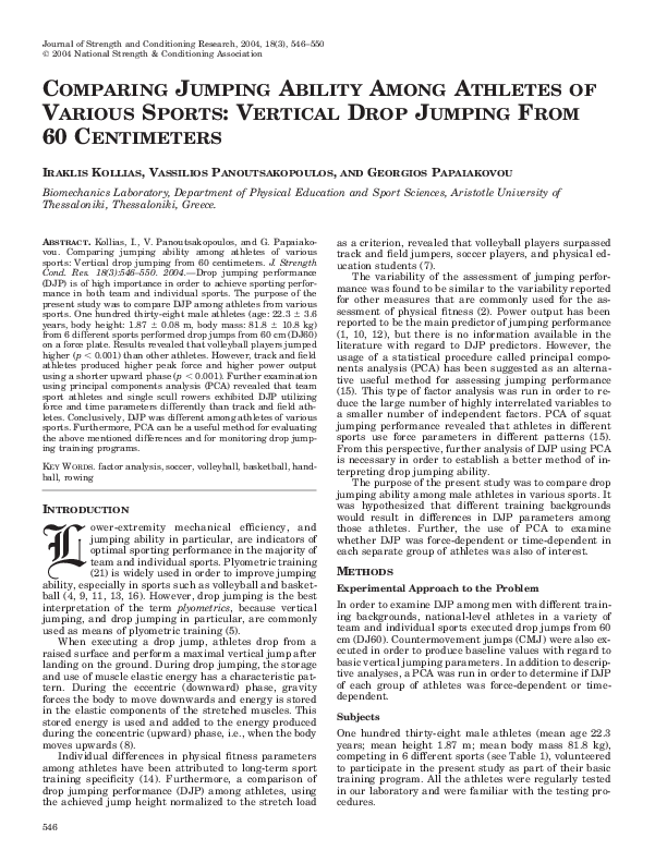 (PDF) Comparing Jumping Ability Among Athletes of Various Sports ...
