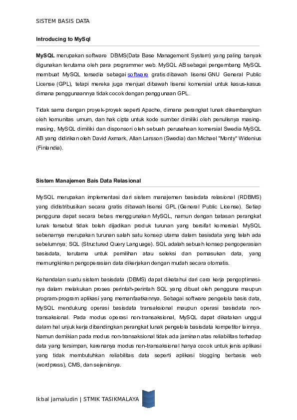 (DOC) Implementasi tabel di My SQL