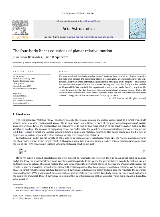 (PDF) The four-body linear equations of planar relative motion