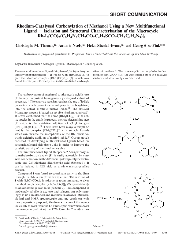 (PDF) Rhodium-Catalysed Carbonylation of Methanol Using a New ...