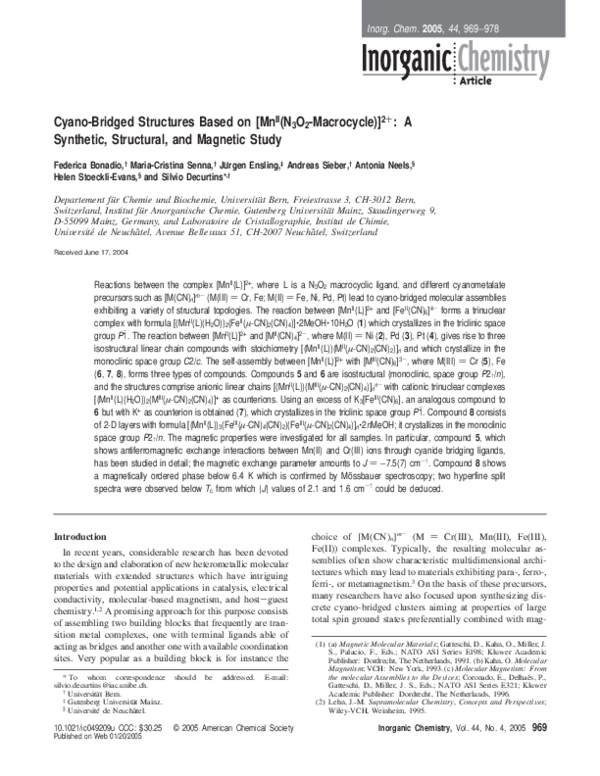 (PDF) Cyano Bridged Bimetallic Compounds of the Type M2+-NC-Fe3+ (M ...