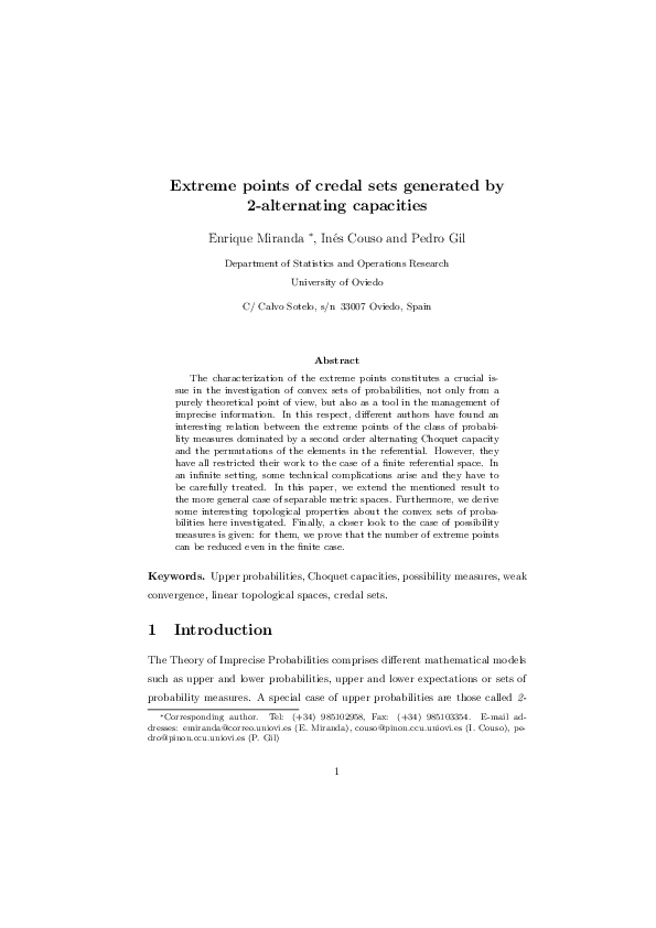 (PDF) Extreme points of credal sets generated by 2-alternating capacities