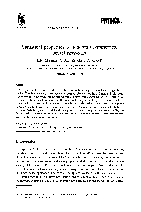 (PDF) Statistical properties of random asymmetrical neural networks