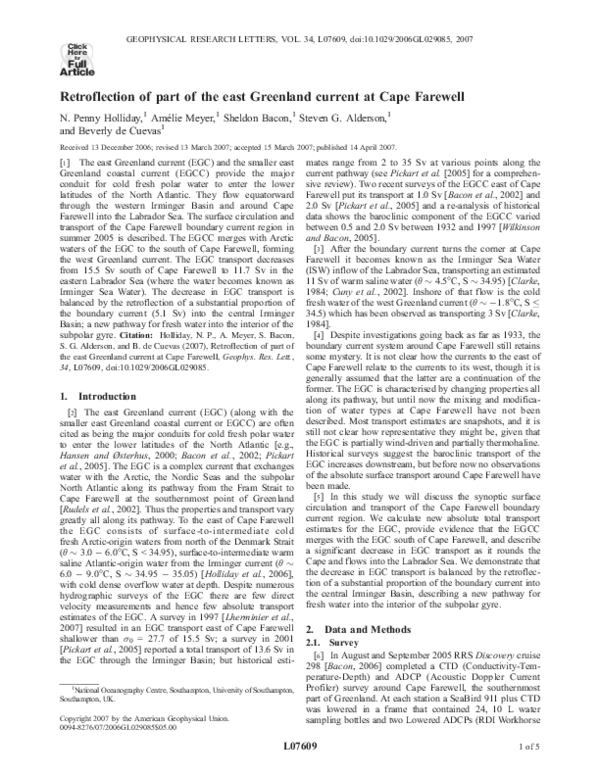 (PDF) Retroflection of part of the east Greenland current at Cape Farewell