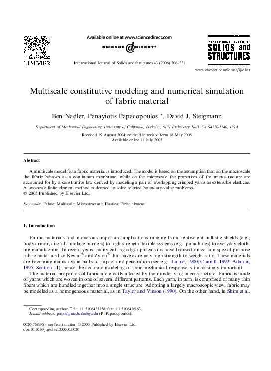 (PDF) Multiscale constitutive modeling and numerical simulation of fabric material