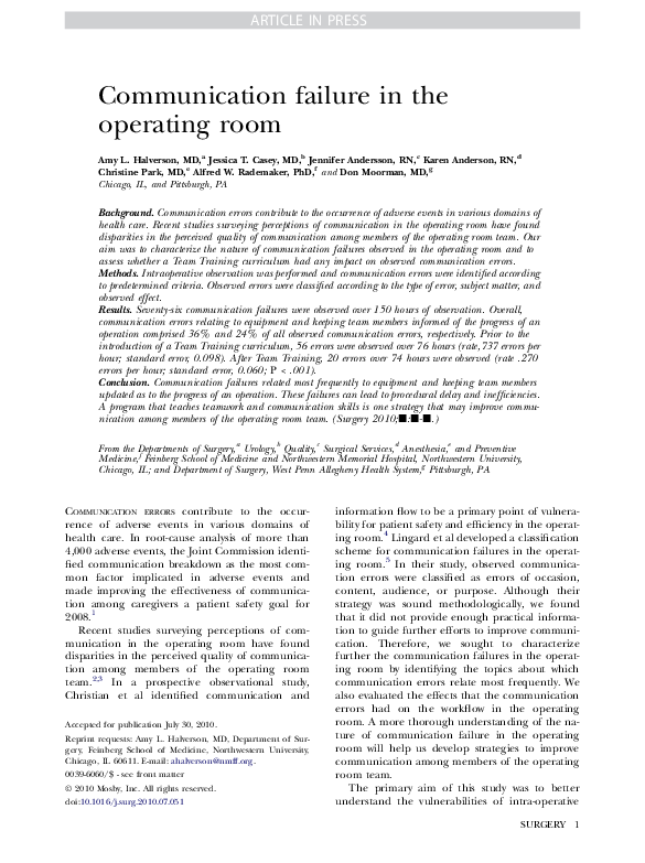 (PDF) Communication failure in the operating room