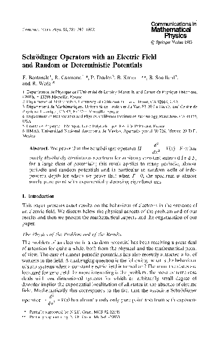 (PDF) Schrödinger Operators with Electric Fields