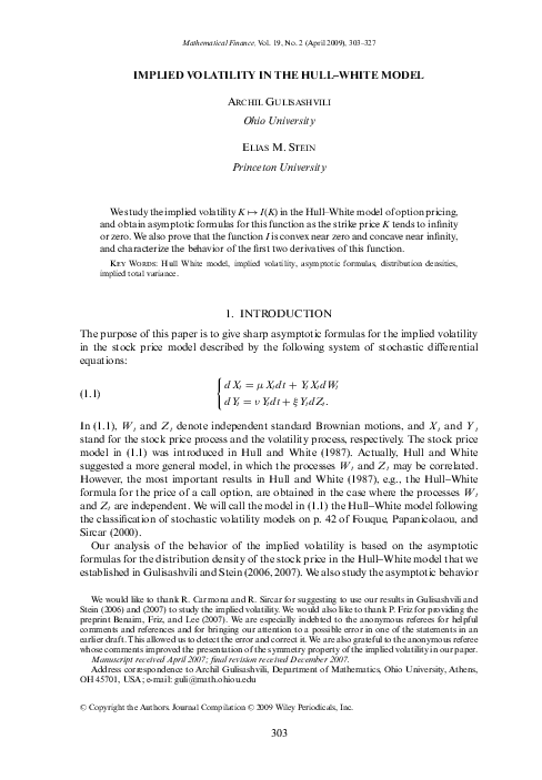 (PDF) IMPLIED VOLATILITY IN THE HULL-WHITE MODEL