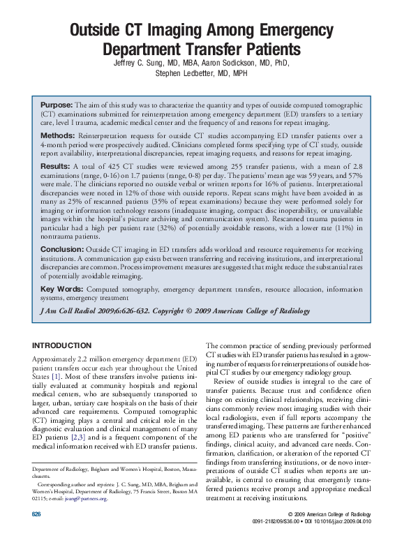 (PDF) Outside CT Imaging Among Emergency Department Transfer Patients ...