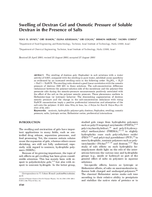 (PDF) Swelling of dextran gel and osmotic pressure of soluble dextran ...