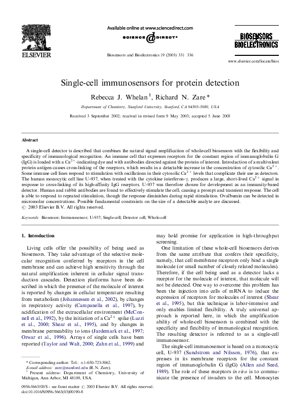 (PDF) Single-cell immunosensors for protein detection