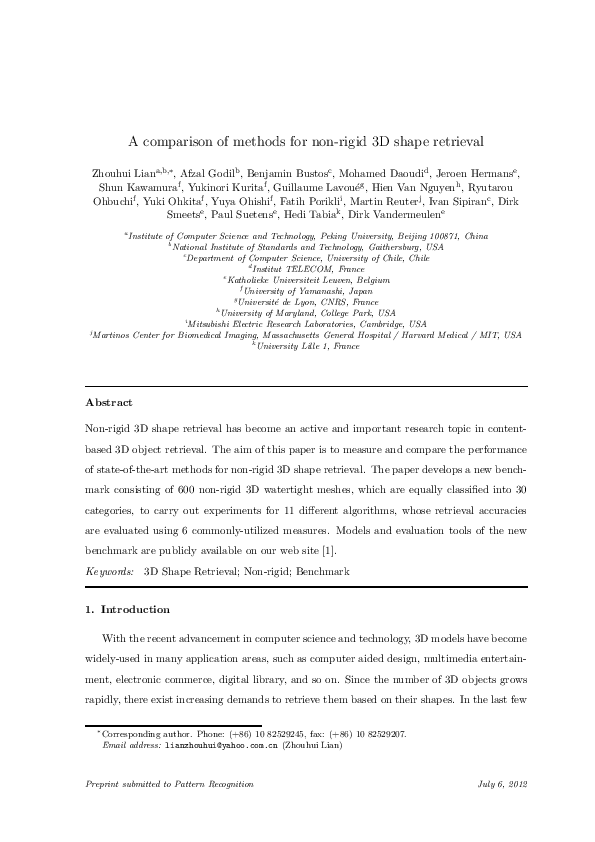 (PDF) A comparison of methods for non-rigid 3D shape retrieval | Dirk Smeets - Academia.edu