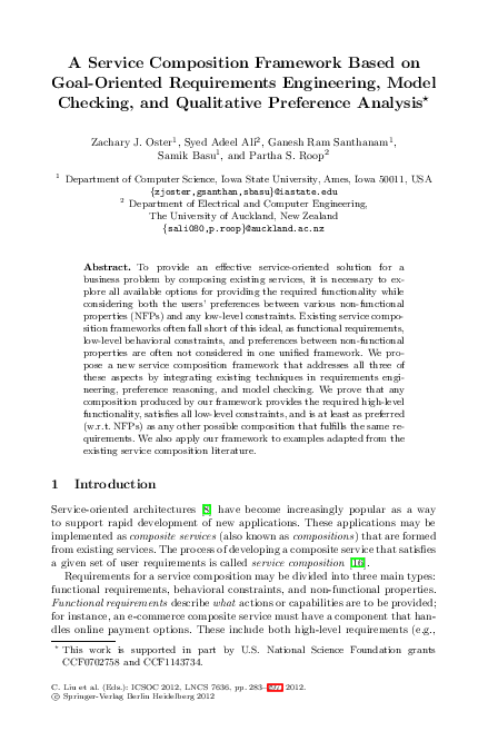 (PDF) A Service Composition Framework Based on Goal-Oriented Requirements Engineering, Model ...