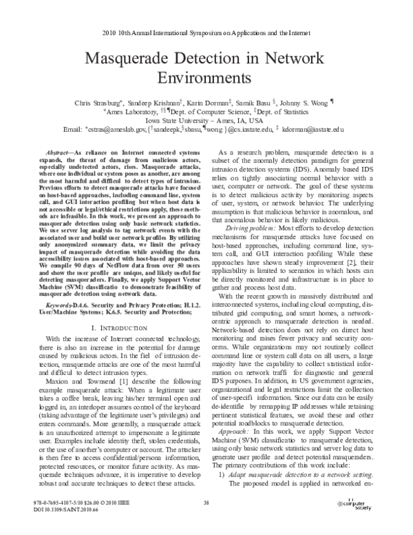 (PDF) Masquerade detection in network environments | Samik Basu ...