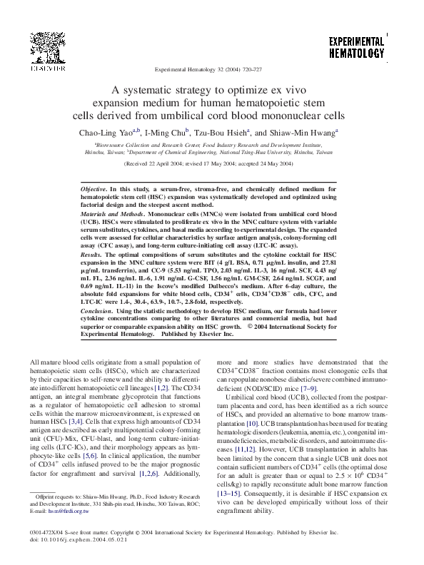 (PDF) A systematic strategy to optimize ex vivo expansion medium for human hematopoietic stem ...