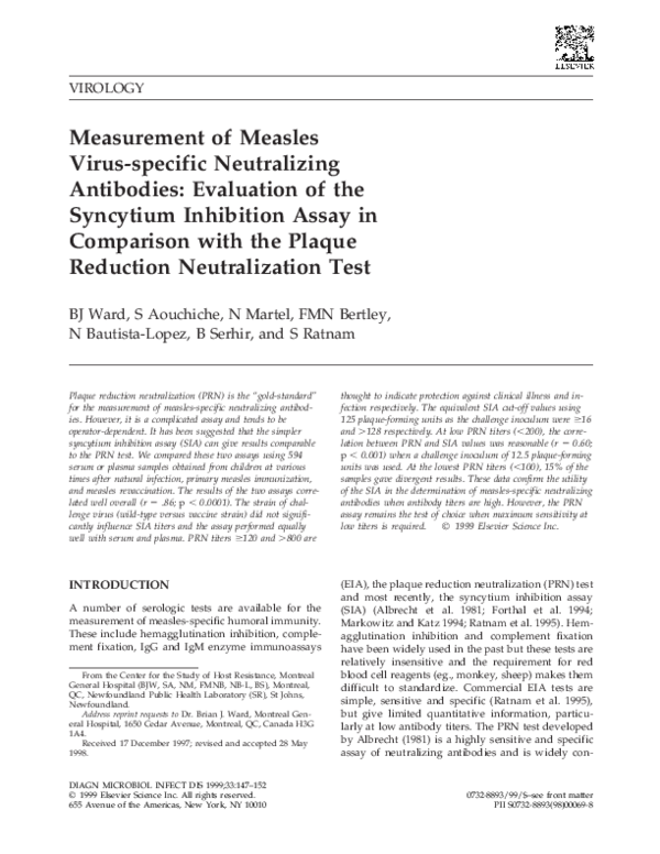 (PDF) Measurement of measles virus-specific neutralizing antibodies ...