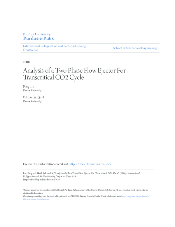 (PDF) Analysis of a Two Phase Flow Ejector For Transcritical CO2 Cycle