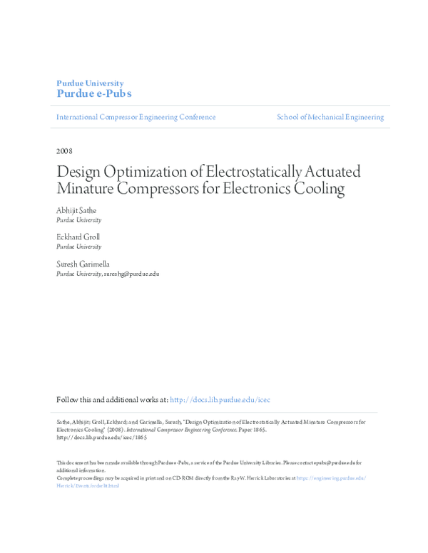 (PDF) Design Optimization of Electrostatically Actuated Minature Compressors for Electronics Cooling