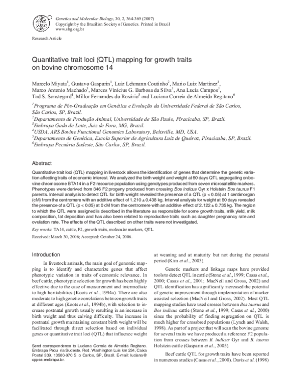 Pdf Quantitative Trait Loci Qtl Mapping For Growth Traits On Bovine
