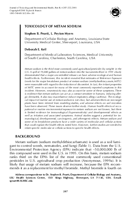 (PDF) TOXICOLOGY OF METAM SODIUM
