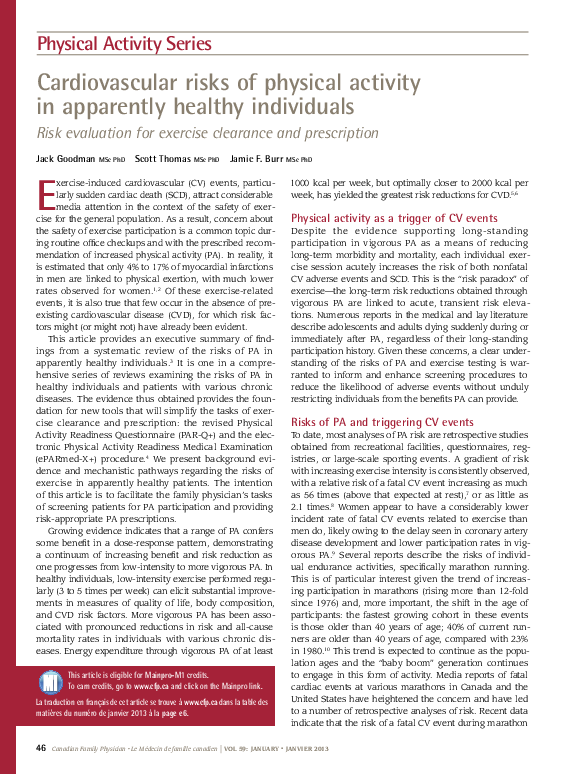 (PDF) Cardiovascular risks of physical activity in apparently healthy ...