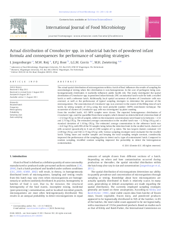 (PDF) Actual distribution of Cronobacter spp. in industrial batches of ...