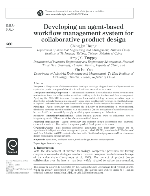 (PDF) Developing an agent-based workflow management system for collaborative product design