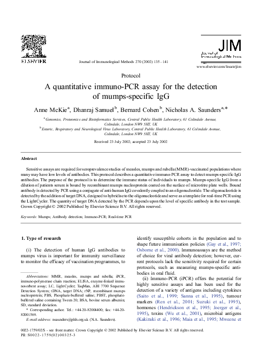 (PDF) A quantitative immuno-PCR assay for the detection of mumps ...