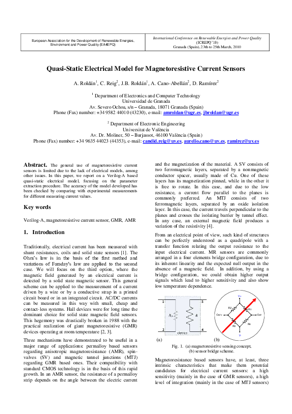 (PDF) Quasi-static electrical model for magnetoresistive current sensors