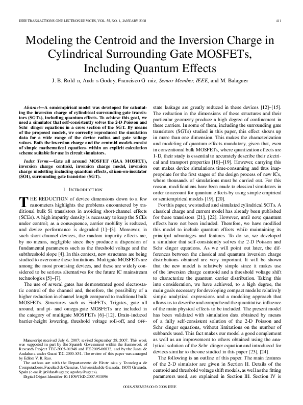 (PDF) Modeling the Centroid and the Inversion Charge in Cylindrical Surrounding Gate MOSFETs ...