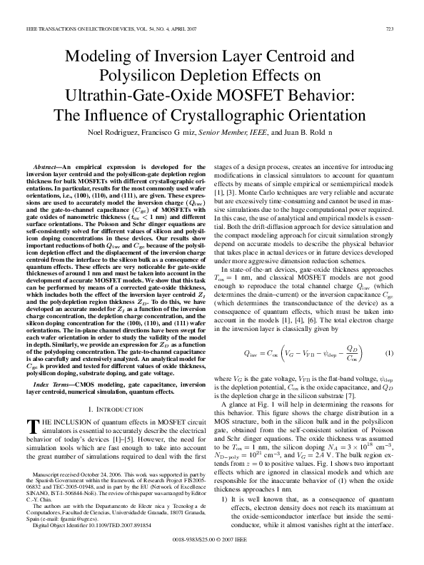 Pdf Modeling Of Inversion Layer Centroid And Polysilicon Depletion