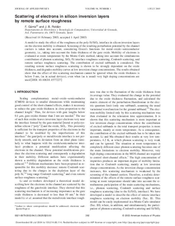 (PDF) Scattering of electrons in silicon inversion layers by remote ...