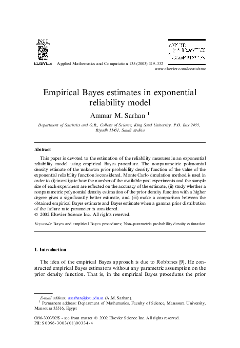 (PDF) Empirical Bayes estimators for the exponential reliability ... (PDF) Empirical Bayes estimators for the exponential reliability ...