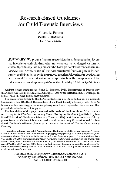 (PDF) Research-Based Guidelines for Child Forensic Interviews