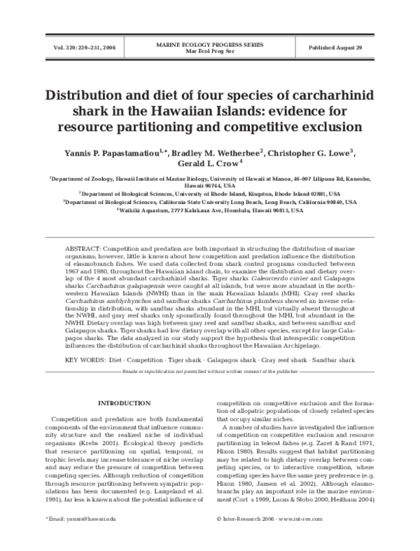 (PDF) Distribution and diet of four species of carcharhinid shark in ...