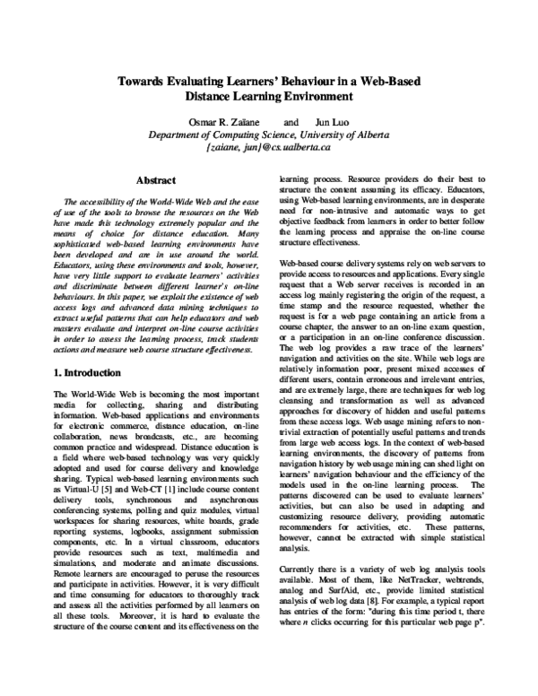 (PDF) Towards evaluating learners' behaviour in a web-based distance ...