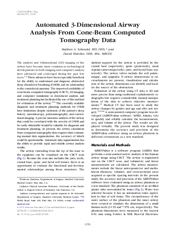 (PDF) Automated 3-Dimensional Airway Analysis From Cone-Beam Computed Tomography Data