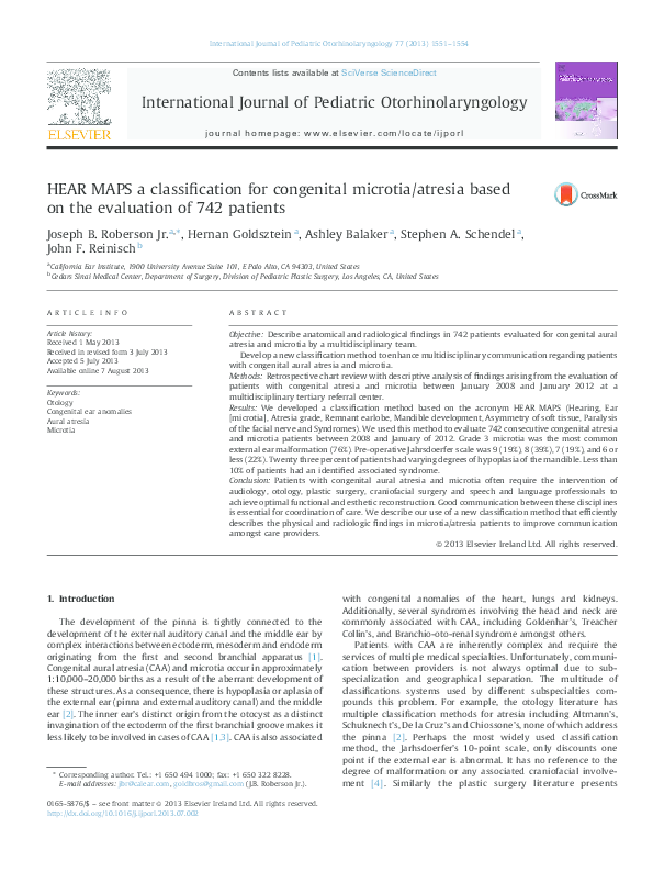 (PDF) HEAR MAPS a classification for congenital microtia/atresia based ...