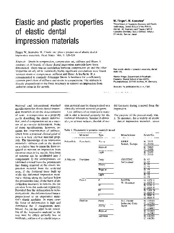 (PDF) Elastic and plastic properties of elastic dental impression materials