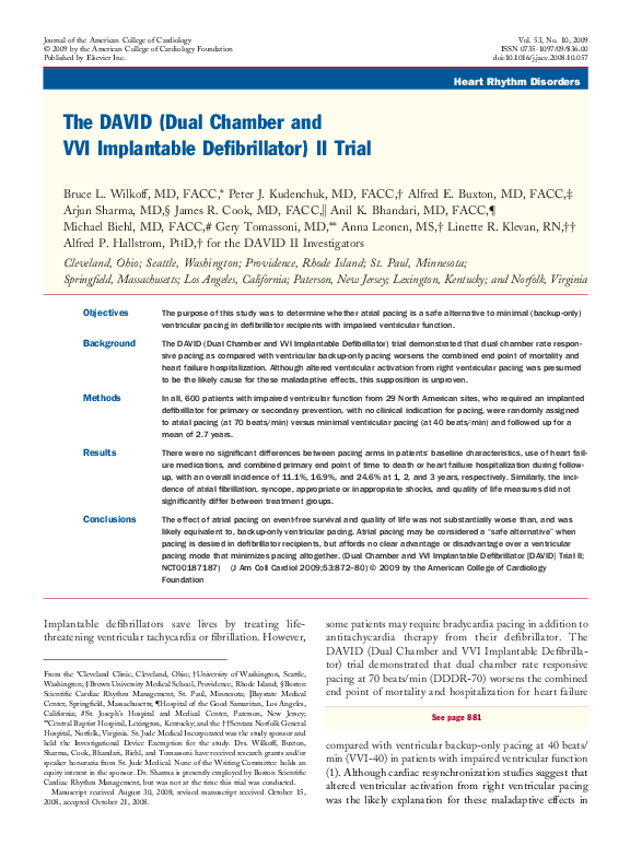 (PDF) The DAVID (Dual Chamber and VVI Implantable Defibrillator) II Trial