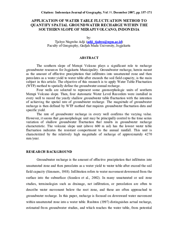 (PDF) APPLICATION OF WATER TABLE FLUCTUATION METHOD TO QUANTIFY SPATIAL ...