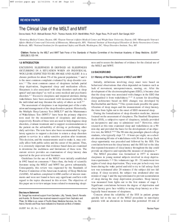 (PDF) The clinical use of the MSLT and MWT