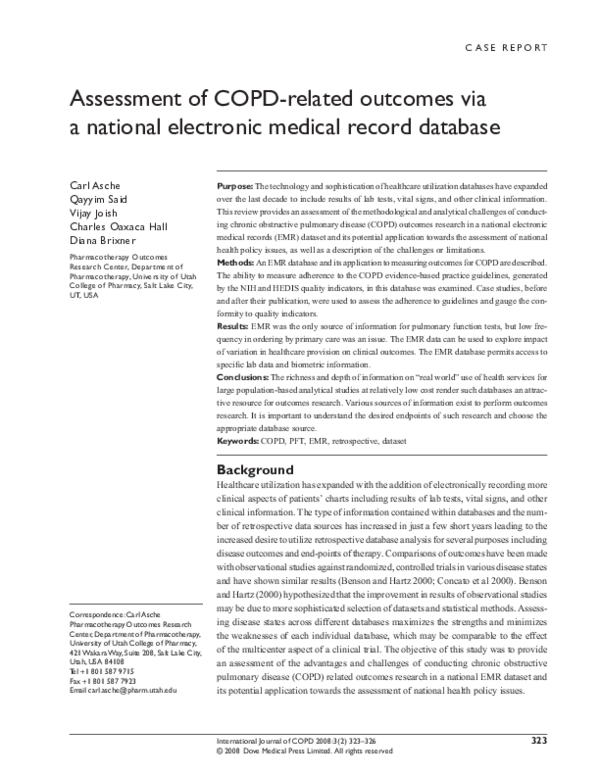 (PDF) Assessment of COPD-related outcomes via a national electronic medical record database ...