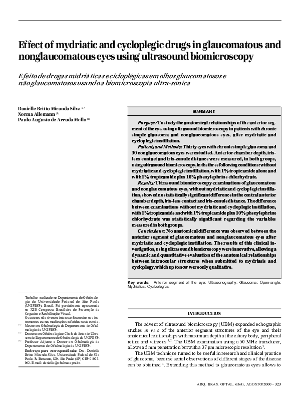 (PDF) Effect of mydriatic and cycloplegic drugs in glaucomatous and ...
