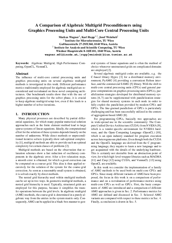 Pdf A Comparison Of Algebraic Multigrid Preconditioners Using Graphics Processing Units And