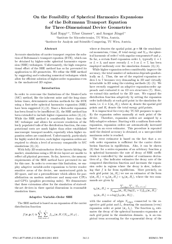 (PDF) On the feasibility of spherical harmonics expansions of the Boltzmann transport equation ...