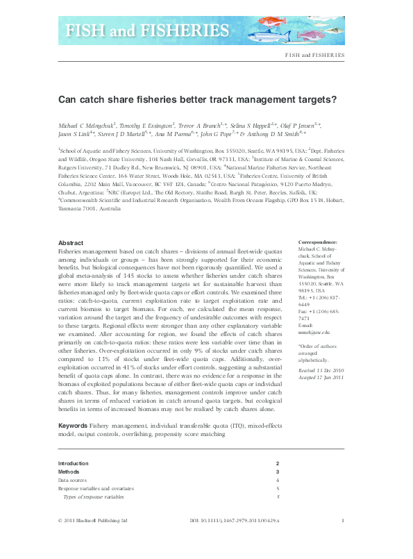 (PDF) Can catch share fisheries better track management targets?