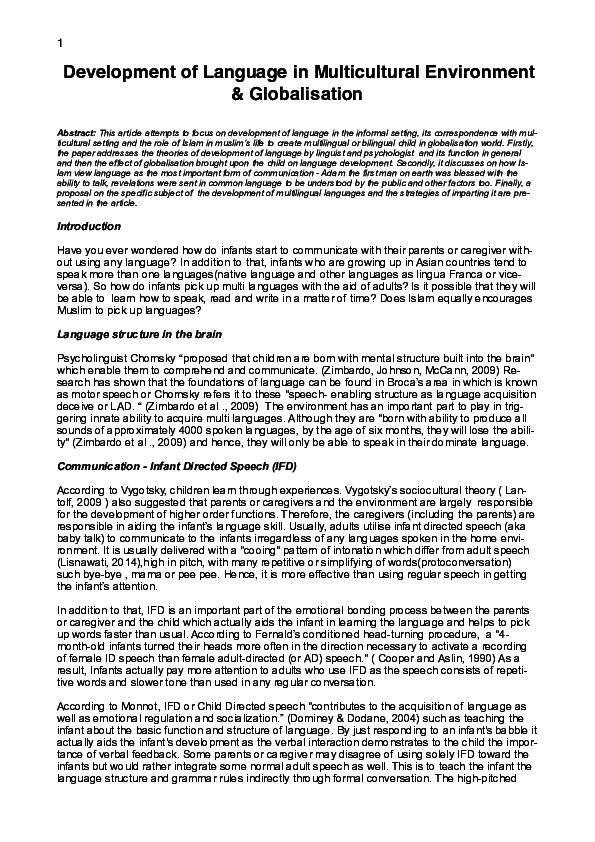 (PDF) Development of Language in Multicultural Environment & Globalisation