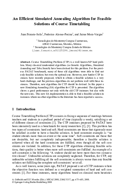 Pdf An Efficient Simulated Annealing Algorithm For Feasible Solutions