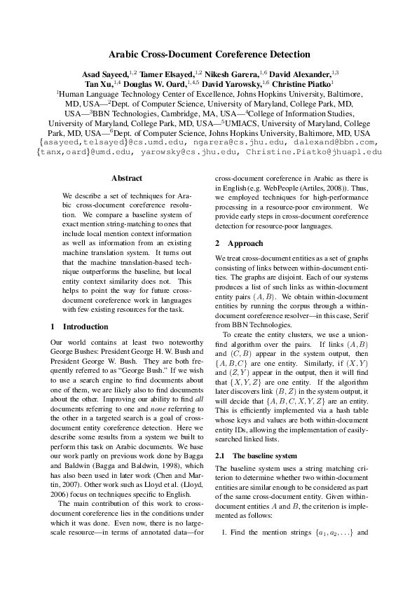 Pdf Arabic Cross Document Coreference Detection